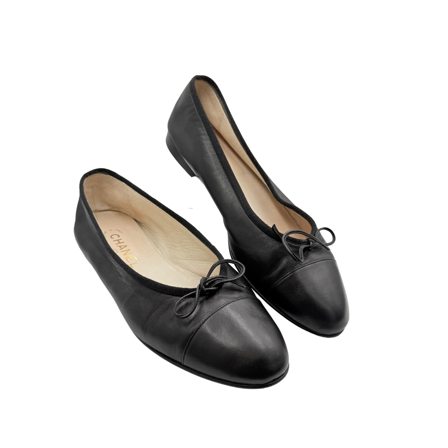 Chanel CC Cap Toe Bow Ballet Flats Black