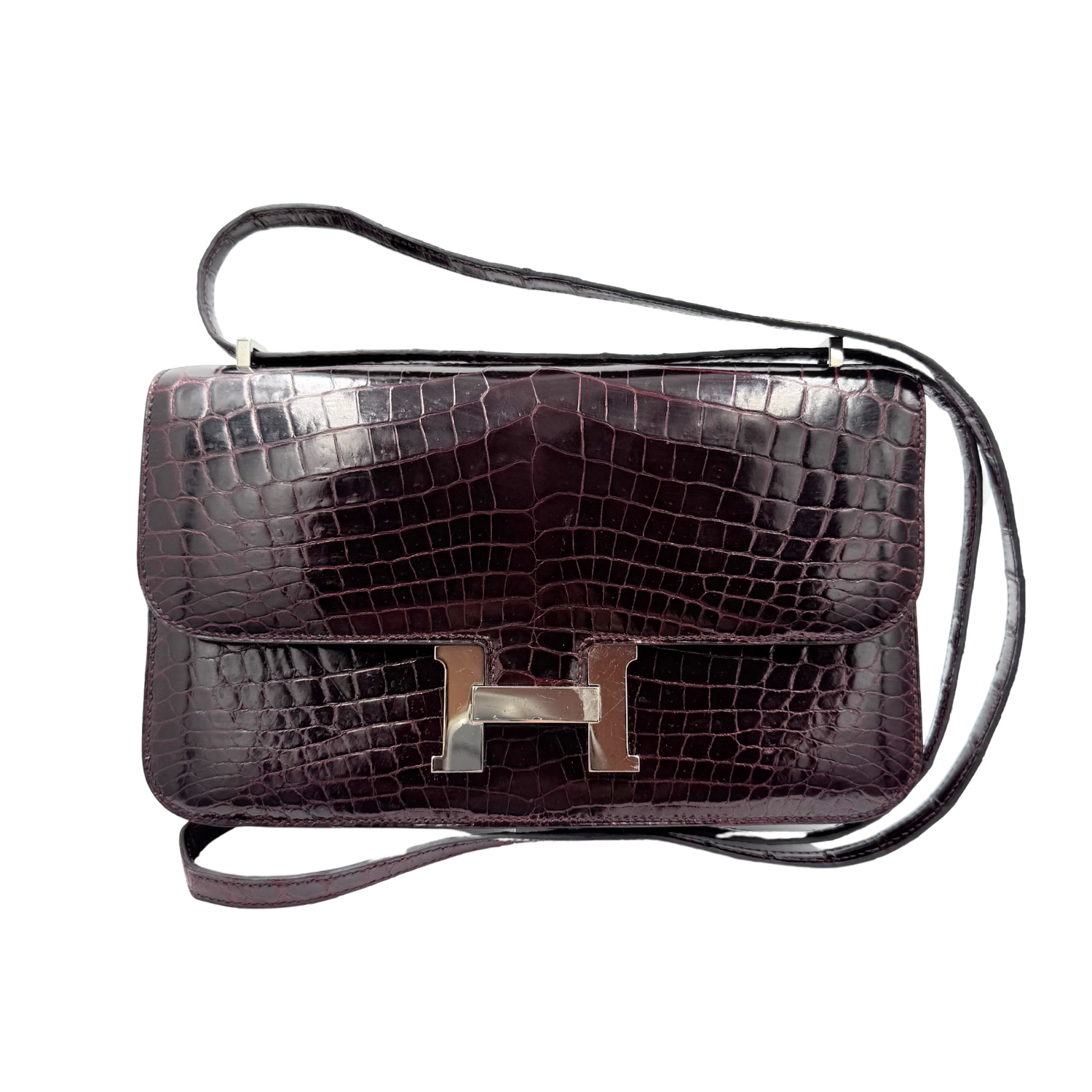 Hermès Niloticus Crocodile Constance Elan Aubergine