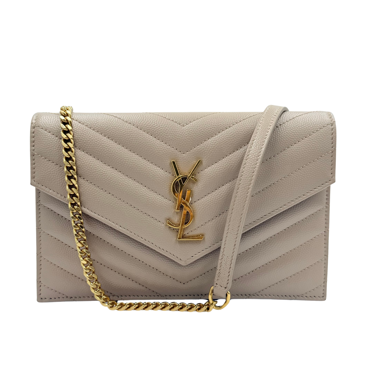 Yves Saint Laurent Chevron Envelope Flap Bag Tan