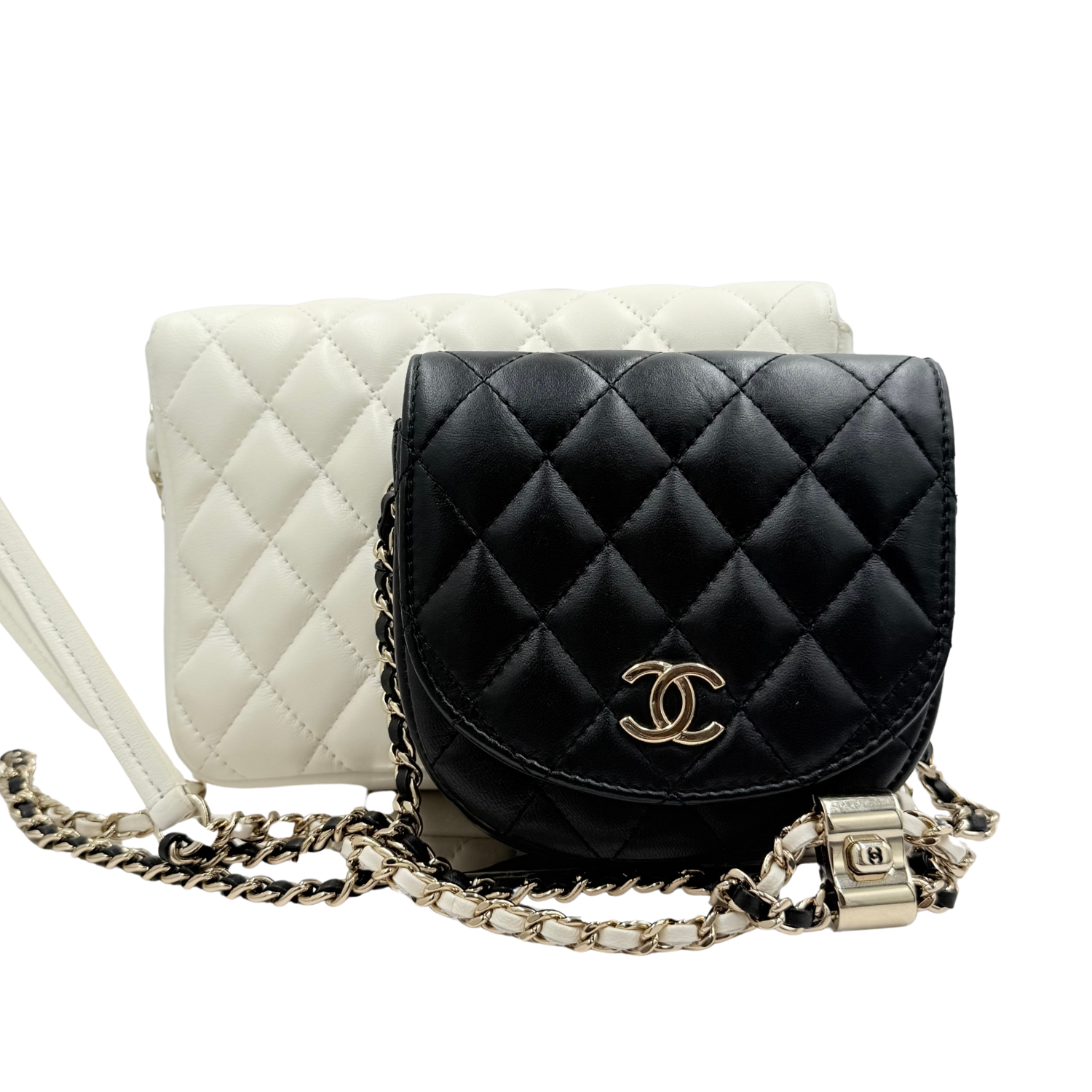 Chanel Quilted Side-Packs Small Flap Bags Black & Cream